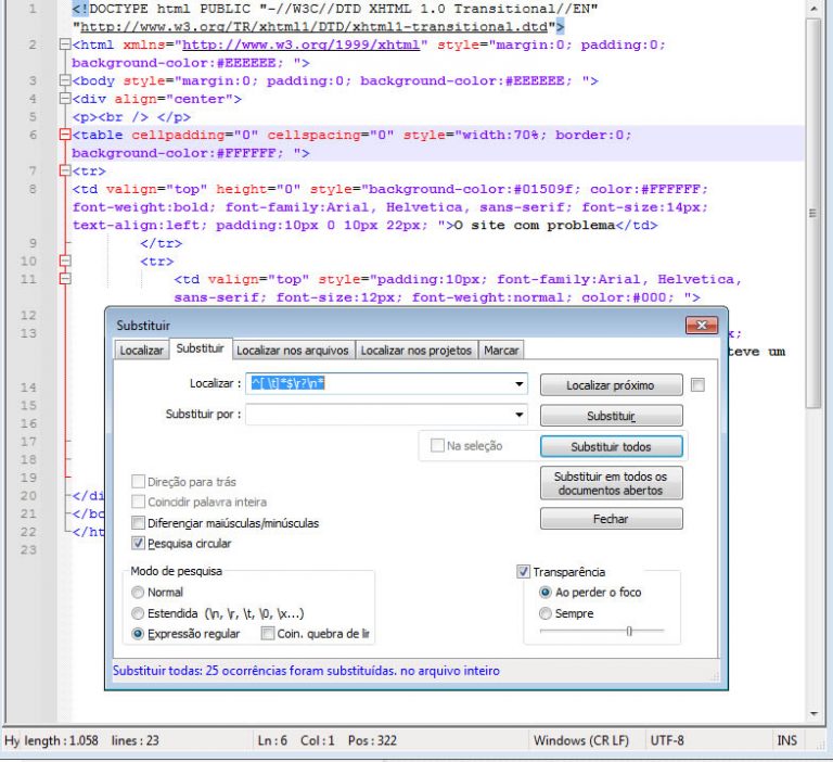 Localizar e substituir texto no Notepad ++ usando Regex - Expressão Regular - Hospedagem de ...